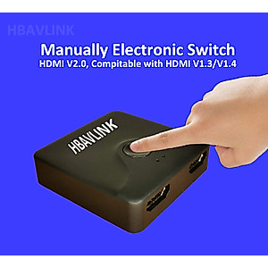 HDMI Switch 4K 60Hz - HBAVLINK HDMI Selector Switch Box HDMI Splitter 2 in 1 Out, No External Power Required, for Roku/PS5/Xbox/Netendo Switch/Fire Stick/Apple TV (HDMI Cable NOT Include)