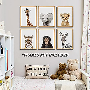 Set of 6 Baby Safari Nursery Wall Decor - Picture Cute Animal Wall Prints on Canvas, under 20 dollars gifts for Baby Boys and Girls Room, UNFRAMED Wall Art(8 x 10 inch)