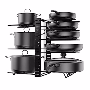 KLEVERISE 8 Tiers Pot Pan Organizer Rack Storage Under Cabinet – Thicken Wire with Anti-Slip Silicon Coating - Height Adjustable DIY Heavy Duty Space Saving Pot Pan Lid Holders