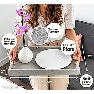 Modern Elegant 18"x12" Rectangle Grey Glossy Shagreen Decorative Ottoman Coffee Table Perfume Living Room Kitchen Serving Tray with Gold Polished Metal Handles by Home Redefined for All Occasion's