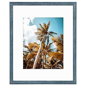 Frametory, 16x20 Picture Frame with Mat for 11x14 Photo - High Definition Glass Wide Molding - Preinstalled Wall Mounting Hardware (Blue, 1 Pack)