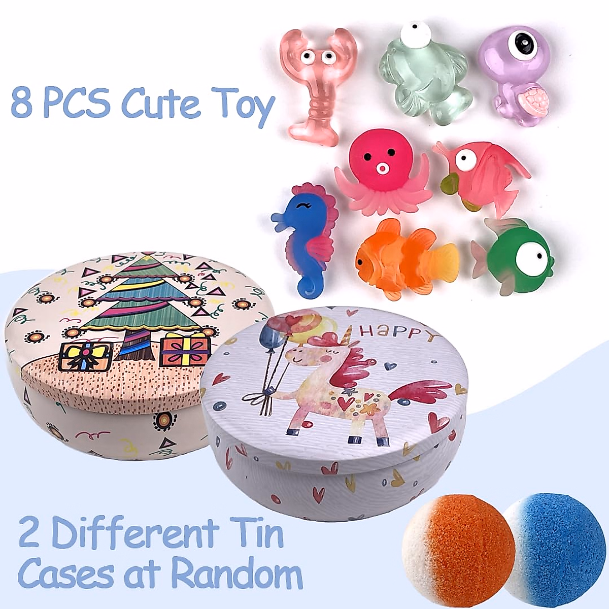 Bath Bombs for Kids with Surprise Inside, 8 PCS Natural & Organic Bubble Bath Fizzies with Sea Animal Toy Inside, Perfect Birthday, Halloween, or Christmas Gift for Boys and Girls!