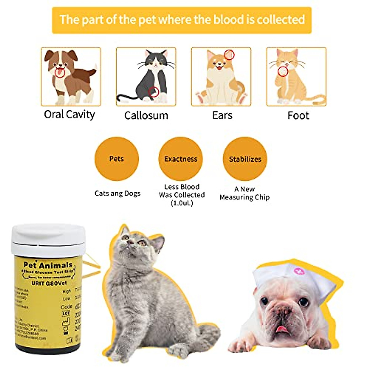 URIT Pet Blood Glucose Test Strips for Dog/Cat, 50 Test Strips for URIT Blood Glucose Monitor System for Dog/Cat Diabetes.