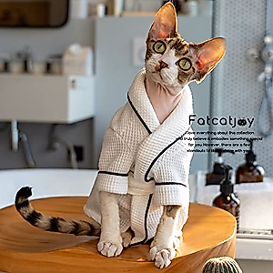 Sphynx Cat Bathrobe Bath Towel for Hairless Cat and Devon Rex Pet White Pet Robe
