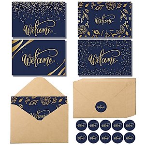 Fumete 72 Pcs Welcome Note Cards with Kraft Envelopes and Stickers, Assorted Designs, Ideal for Weddings, Christmas, Baby Showers