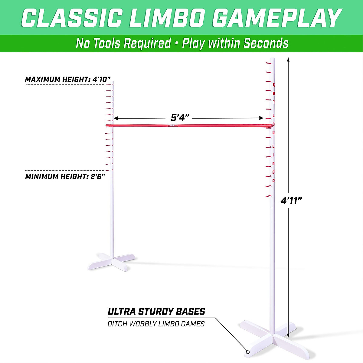 GoSports Get Low Limbo Premium Wooden Limbo Game, Sets up in Seconds - Fun for Kids & Adults