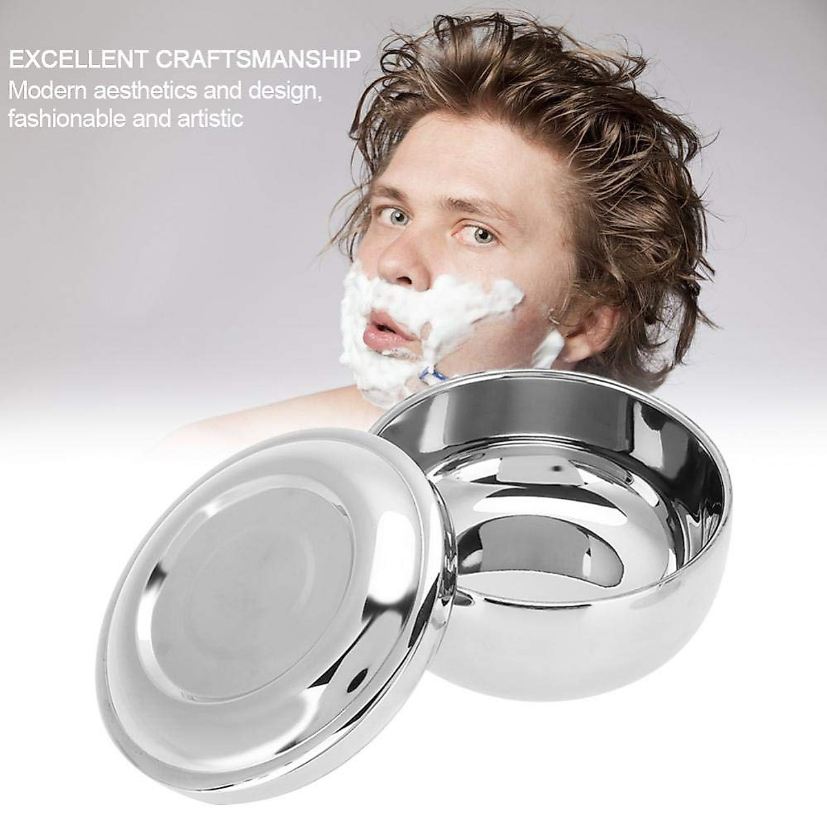 Shaving Soap Bowl, Universal Men Stainless Steel Beard Shaving Soap Bowl Shaving Mug Container With a Mirror