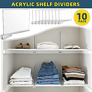 HEIBERWIND 10 Pack Acrylic Shelf Dividers Clear Closets Shelf Divider Shelf Separators for Closets, Cabinets, Bedroom, Kitchen, Office