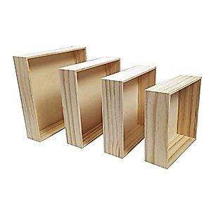 Zerodeko 4pcs Unfinished Wooden Box Stackable Rustic Wood Square Storage Organizer Container Craft Box for DIY Craft Collectibles Home Venue Desktop Drawer Decor Succulent Pot