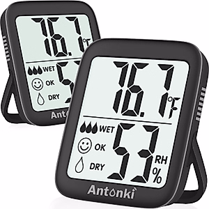 Antonki 2 Pack Room Thermometer for Home, Indoor Hygrometer Humidity Meter Gauge, Digital Temperature and Humidity Sensor Monitor for House, Terrarium, Incubator, Greenhouse - Battery Included