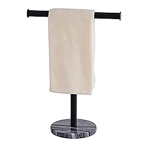 neutral brand Countertop Towel Rack with Heavy Marble Base T-Shape Bathroom Hand Towel Holder Stand SUS304 Stainless Steel, Dual Washcloth Display (Black)
