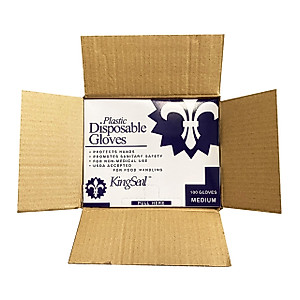 KingSeal 1000 Count Embossed Poly Foodhandling Gloves, Powder-Free, Quick Change, Size MEDIUM, Box Dispenser - 10 Packs of 100 Each