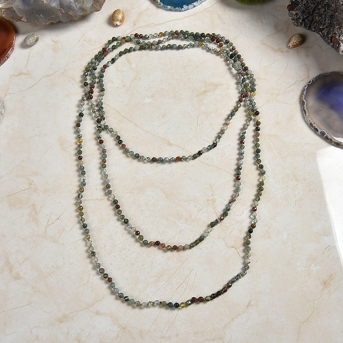 MGR MY GEMS ROCK! BjB 70 Inch 4MM Faceted Natural Fancy Jasper Beaded Light Weight Endless Infinity Long Necklace