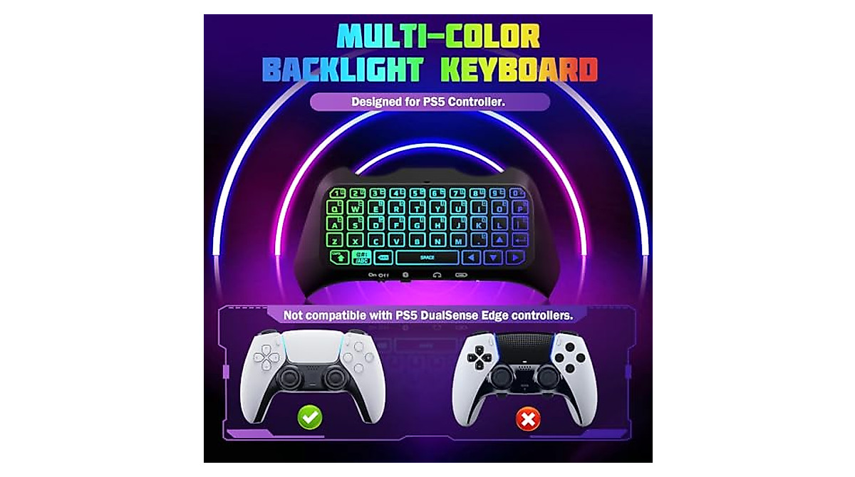 Timovo Multi Color Rgb Backlight Keyboard For Ps5 Controller Wireless Bluetooth Keypad Chatpad