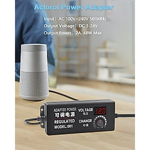 Aclorol Universal AC/DC Power Supply Adapter 48W AC 100-240V to DC 24V 2A 15V 12V 9V 6V 5V 3V 1A 1.5A 1000mA Power Supplies Adjustable Switching AC Adapter with Polarity Converter & 14 Tips