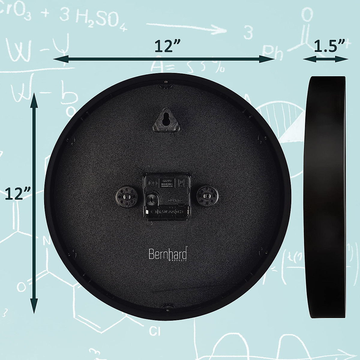 Bernhard Products Math Wall Clock Black 12 Inch Silent Non-Ticking Unique Gift for Teacher/Student/Engineer Graduate Quartz Round Battery Operated, Home Office School Classroom, Mathematical Equations