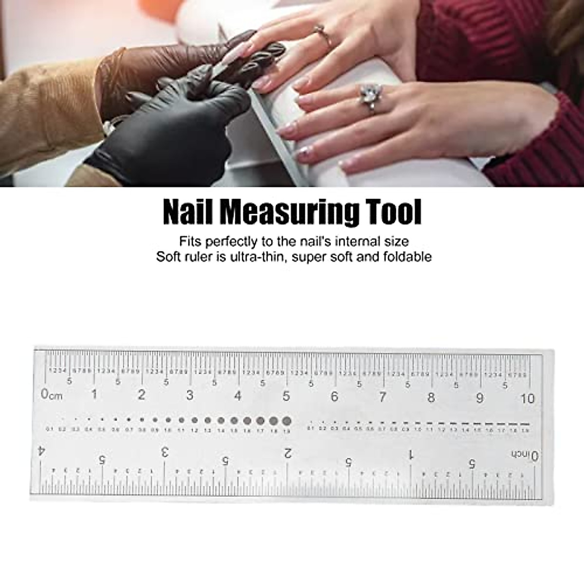 Nail Measure Ruler, 10PCS Fake Nails Measuring Rul Nail Measure Ruler, Nail Measuring Ruler Fake Measuring Ruler Professional Portable Transparent Nail Art PVC Soft Ruler for Nail