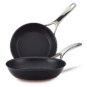 Anolon Nouvelle Copper Nonstick Frying / Fry Pan Set / Hard Anodized Skillet Set - 8.5 Inch and 10 Inch, Black Onyx