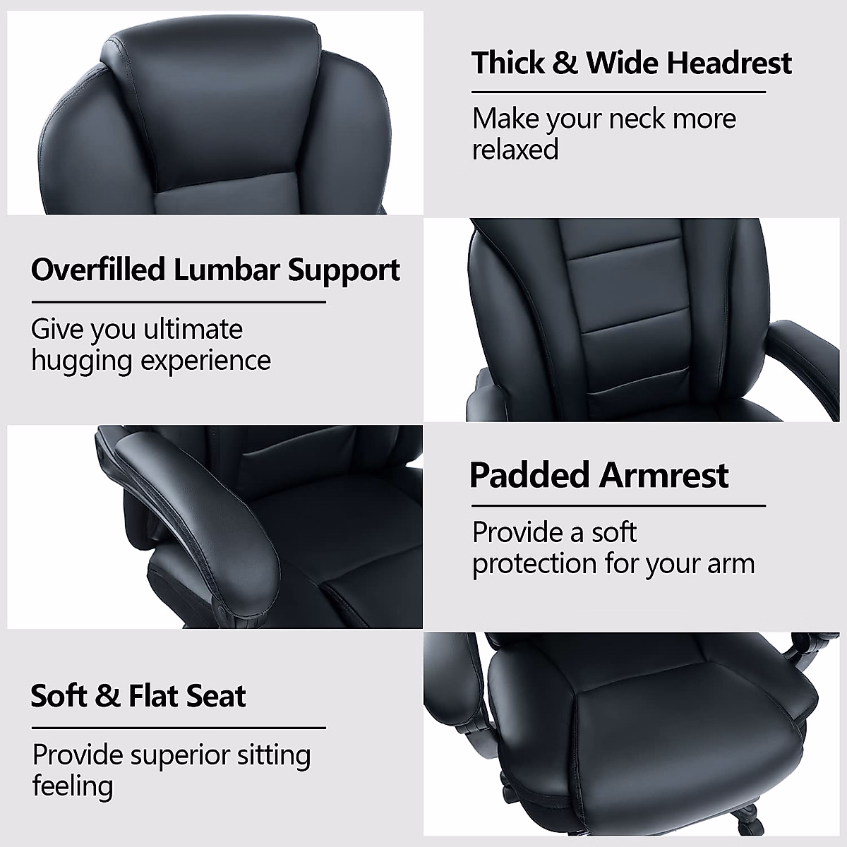 KCREAM Big and Tall 400 LBS Office Executive Chair with Footrest Heavy Duty Metal Base & Linkage Armrests Leather Computer Task Chair Ergonomic Design