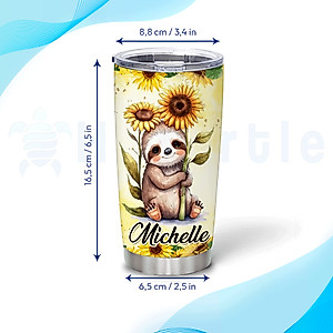 Hyturtle Personalized Gifts For Sloth Lover - Make Yourself A Priority Custom Name Stainless Steel Tumbler 20oz With Lid - Idea Animal Lover Gifts For Women Girl On Birthday, Christmas