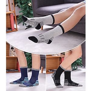 LINEMIN Kids Merino Wool Hiking Socks Toddlers Boys Girls Winter Warm Thick Thermal Boot Cushion Crew Socks 6 Pairs (8-12 Years, Mix Color Hiking Socks)