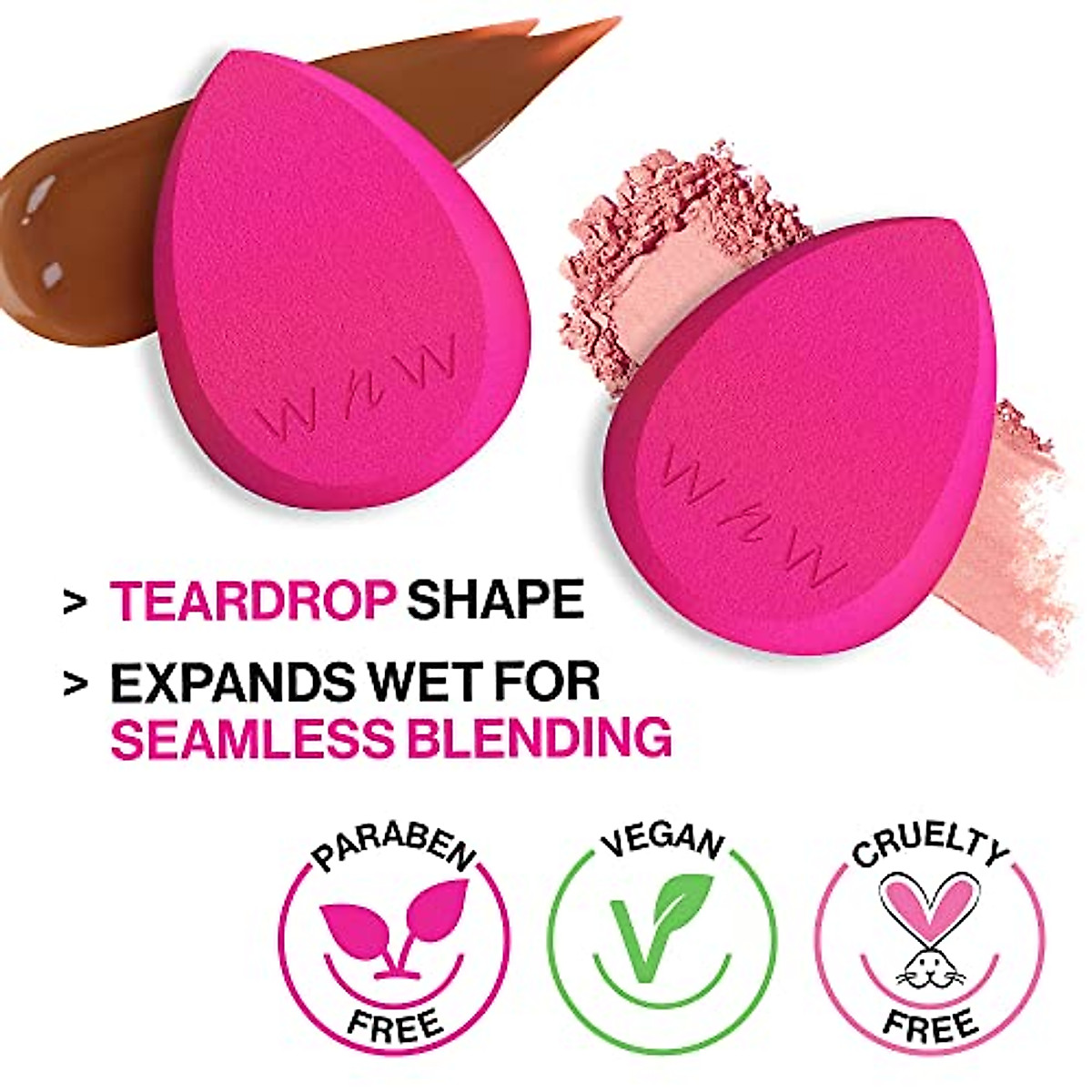Makeup Sponge By Wet n Wild Blending Beauty Sponge for Liquid, Cream, and Powder, Vegan, Cruelty Free
