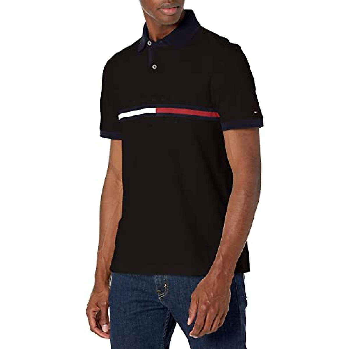 Tommy Hilfiger Men's Flag Pride Polo Shirt in Custom Fit, CS DEEP Knit Black, Medium