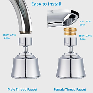 iFealClear Kitchen Sink Faucet Head, 360° Swivel Faucet Sprayer Attachment, Large Angle Rotatable Faucet Aerator Adapter with 2 Metal Swivel Joints, 4 Spray Modes, Male Female Thread Adapters, Chrome