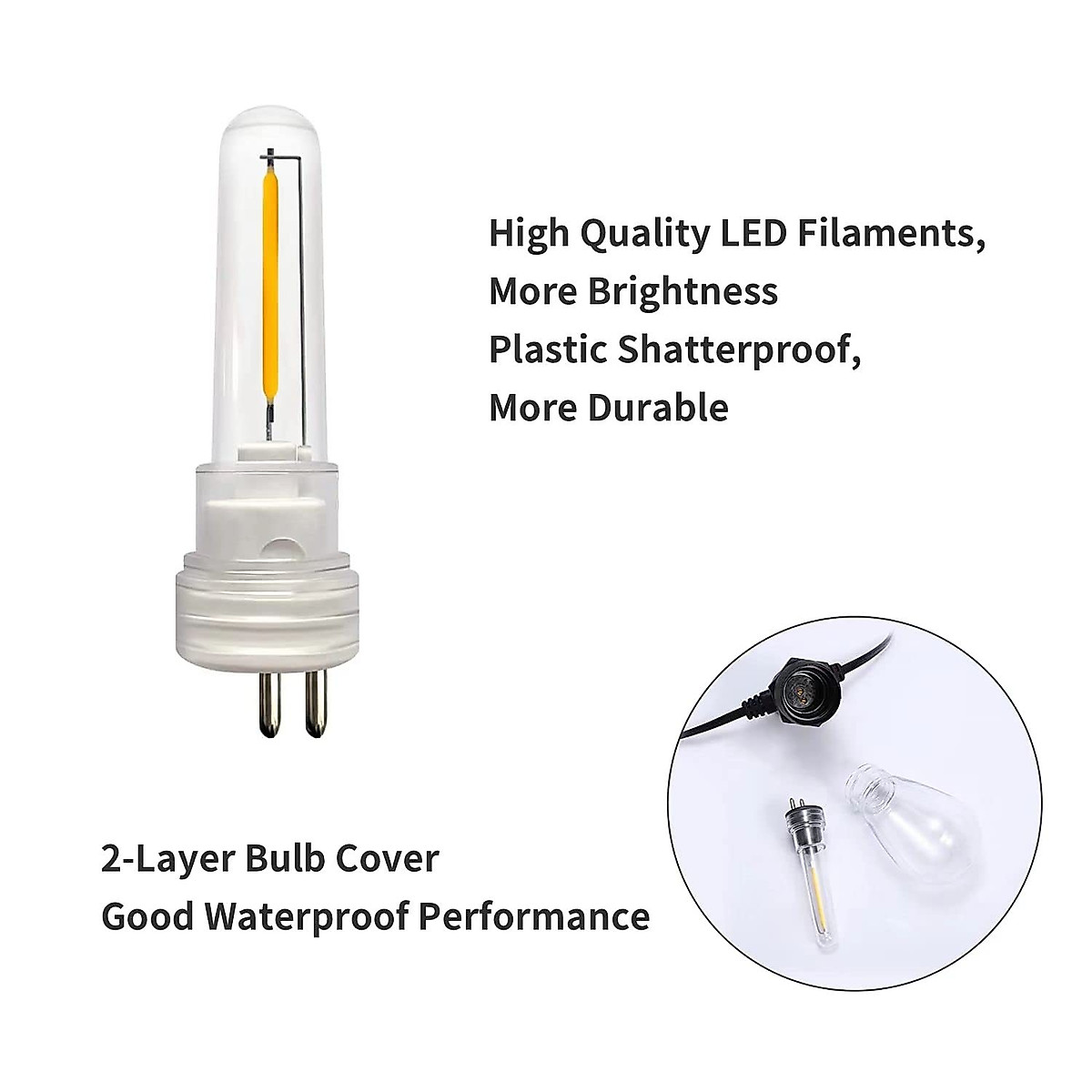 VETRIL String Lights Accessories 1.5 Watt LED S14 Replacement Light Bulb, S14 Light Bulb , Soft White, 6 Packs