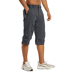 LACSINMO Men's Below Knee Shorts Quick Dry 3/4 Hiking Long Walking Shorts Summer Thin Capris with 4 Zipper Pockets Dark Grey