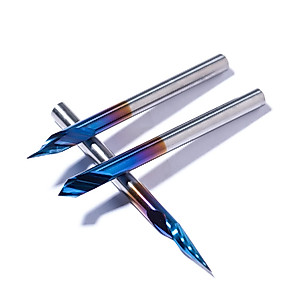 3pcs 20/30/60 Deg 0.1mm 2-Flute Spiral Engraving V-Bit Set for Wood Carving Milling, 1/8” Shank CNC Router Bits, Nano Blue Coating Carving Bit for Wood MDF Lettering Sign Making