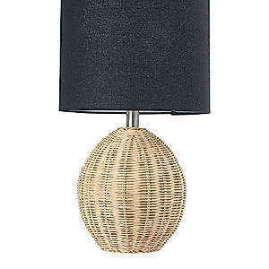 Main + Mesa Boho Woven Rattan Table Lamp with Black Linen Shade, Natural