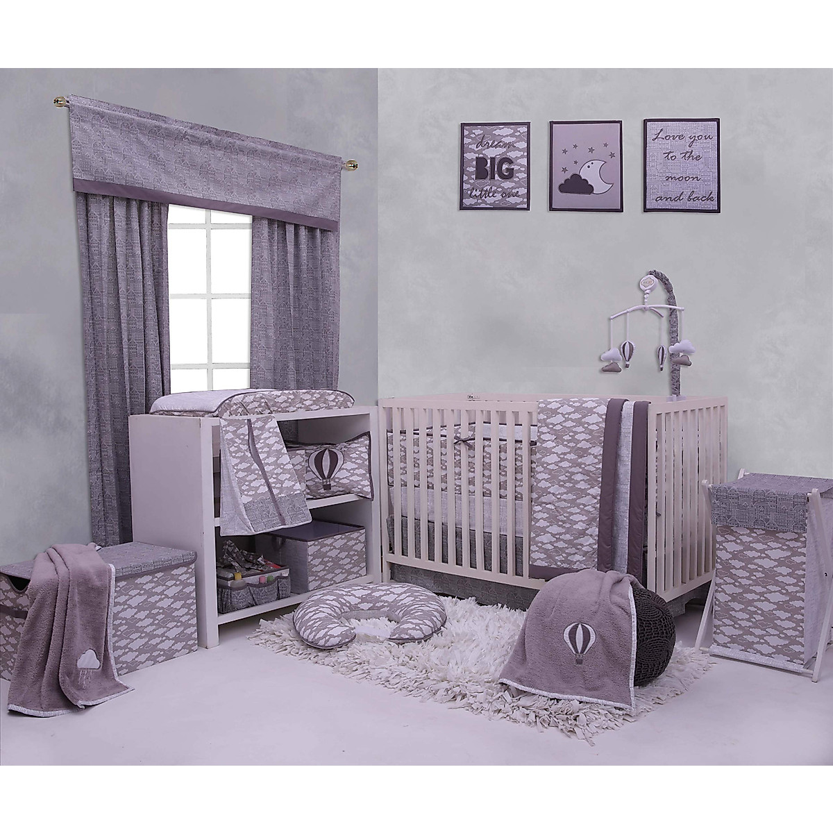 Bacati Clouds in The City Baby Play Gym with Mat, White/Grey