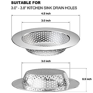 Huntonry 2PCS Kitchen Sink Drain Strainer/Catcher/Basket/Cover/Filter/Trap/Screen, Large Wide Rim 4.5" Diameter, Stainless Steel, Dishwasher Safe