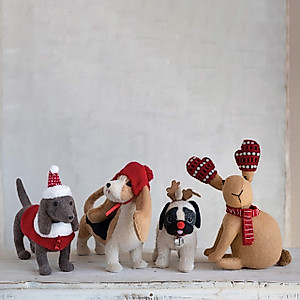 Creative Co-Op 16" L x 4" W x 12-1/4"H Fabric Dachshund with Santa Hat & Coat, Brown, Red & White