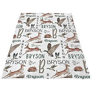Personalized Mallard Duck Deer Baby Blanket, Custom Duck Hunting Blanket, Woodland Animals Baby Name Blanket, Deer Baby Boy Receiving Blanket, Wildlife Hunting Baby Super Soft Plush Fleece Blanket