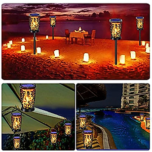 Ollivage Upgrade Hanging Solar Lanterns Outdoor Flickering Flame Solar Torches Lights Waterproof Landscape Lighting Solar Powered LED Flame Umbrella Lights for Garden Patio Yard Pathway Deck, 4P