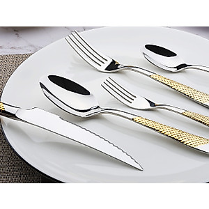 40-Piece Gold Silverware Set Stainless Steel Flatware Set Service for 8 Kitchen Cutlery Utensils Includes Knives Spoons Forks For Home Kitchen Hotel