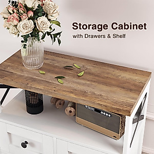 Befrases Farmhouse White Storage Cabinet with Doors and Drawers, Freestanding Kitchen Pantry Cabinet, Floor Storage Cabinet Hutch Cupboard for Kitchen/Laundry/Living Room/Bedroom