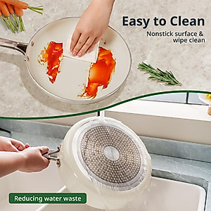 Larinest Nonstick Ceramic Cookware Set 7 pcs,Non Stick Pots and Pans Set,Non-toxic Kitchen Cooking Set,Dishwasher/Oven Safe,NO PFAS/PFOA,White