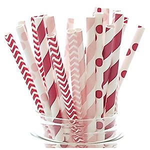 Valentines Day Party Paper Straws | 25 Pack | Red and Pink Premium Paper Straws | Party Supplies and Decor