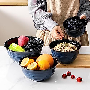 Hasense Ceramic Mixing Bowls Set, 20+40+65+84 Oz - 4PCS and Porcelain Salt and Pepper Shakers - 2PCS, Navy Blue