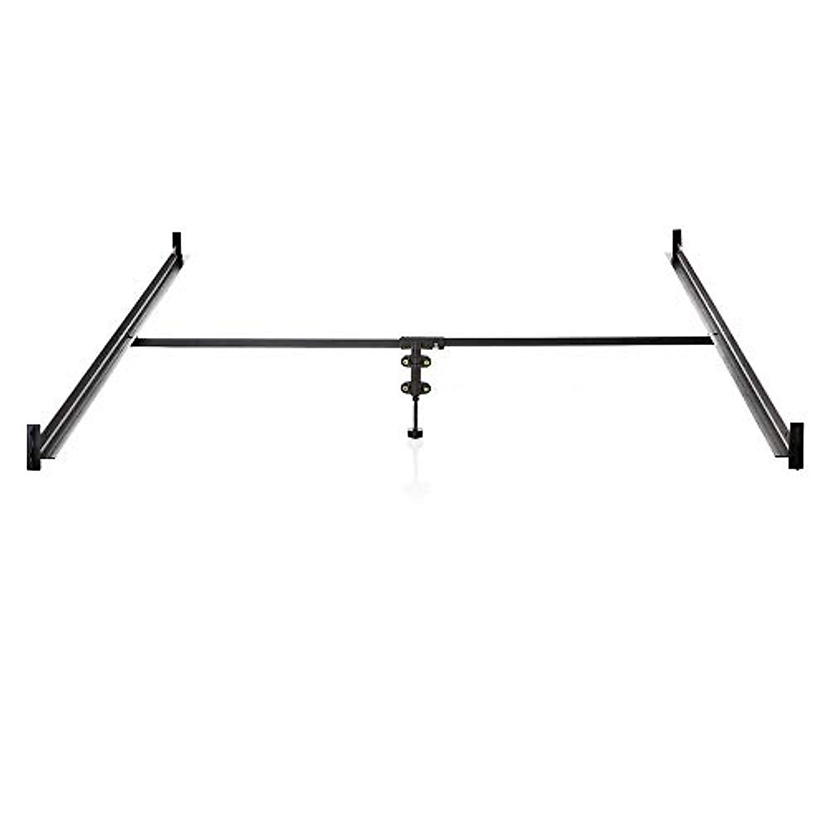 MALOUF Hook-on Metal Bed Rails with Center Bar and Adjustable Height Support Foot, Twin/Full, Black