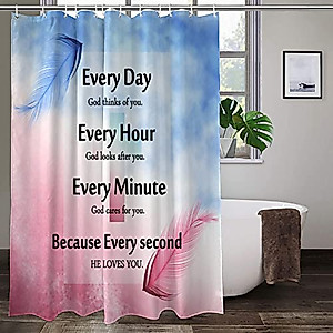 4pcs Christian Bible Verse Bathroom Shower Curtain Sets with Rugs Accessories,Bathroom Curtains Shower Set Bathroom Decor with 12 Hooks,Toilet Lid Cover Sets with Non-Slip Rug Bath Mat