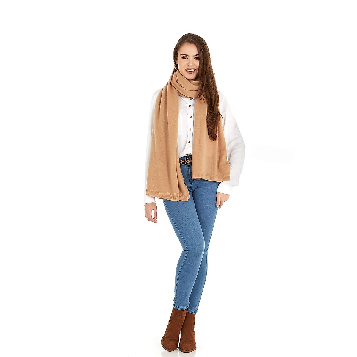 Manio Cashmere 100% Cashmere Knitted Wrap Shawl Extra Scarf Stole Camel, Large