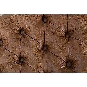 HomePop Faux Leather Button Tufted Decorative Bench with Metal Base, Brown