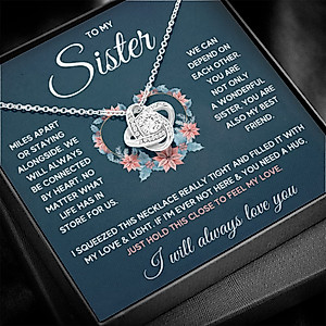 FG Family Gift Mall Sisters Gifts From Sister Necklaces For 2 Big Sister and Little Sister Happy Birthday Present For Women Jewelry Best Sister with Message Card and Gift Box, Stainless Steel, Cubic