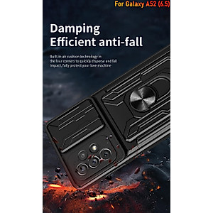 ymxdmd Wallet Case for Samsung Galaxy A52(5G) 6.5 Inch, Credit Card Business Card Slot Sliding Door Hides Portable Design, Double Layer Hybrid Military Grade Rugged Shock Resistant Drop Case (Black)