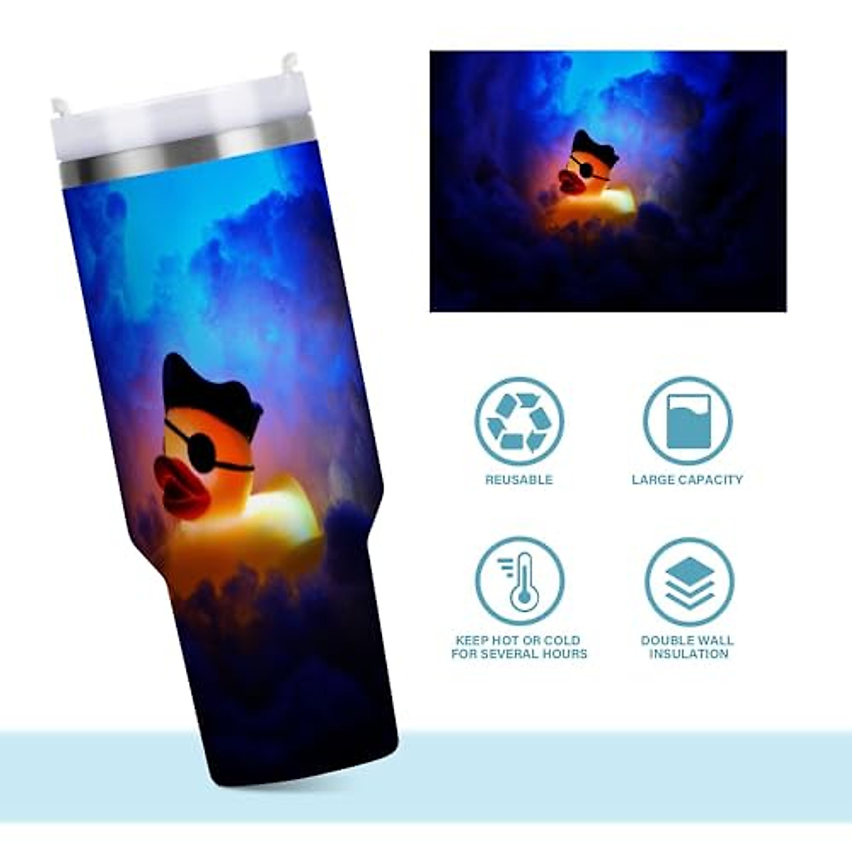 Exnundod 40 oz Tumbler with Handle Captain Yellow Duck Pirate Insulated Stainless Steel Cup with Lid and Straw Dark Clouds Travel Cup Leak-proof Fits in Car Cup Holder for Iced & Hot