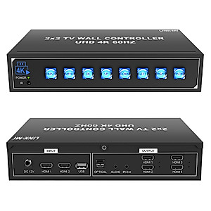 LINK-MI 4K60 2x2 Video Wall Controller with HDMI 2.0 USB inputs 1x2 1x3 1x4 2x1 3x1 4x1 UHD TV Wall Controller for 4 TVs Support USB Auto Display and Play max 4096x2160@60 Video Picture